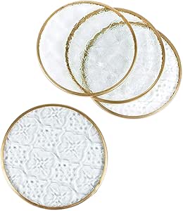 Glass Gold Coasters Set of 4, Round Cup Coaster Set with Carved Glass ...