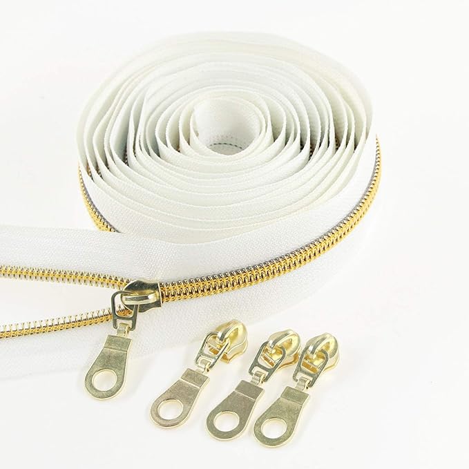 Amazon.com: Leekayer White Nylon Zipper #5 Gold Metallic Nylon Coil ...