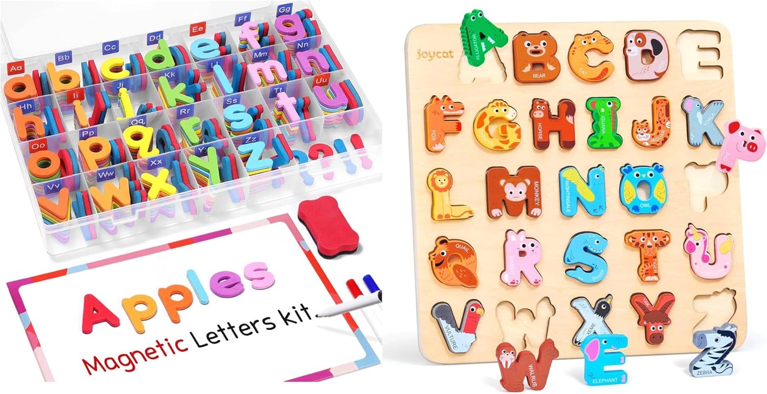 Amazon.com: JoyCat Wooden Animal Alphabet Puzzles & Magnetic Alphabet ...