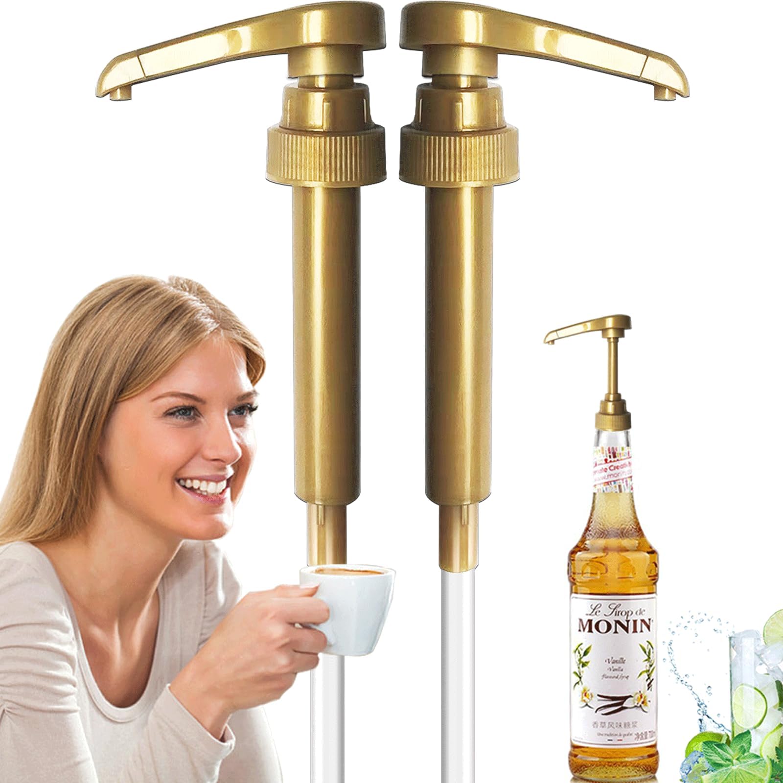 Amazon.com: Coffee Syrup Pump, 2-Pack Gold Pumps for Coffee Syrup ...