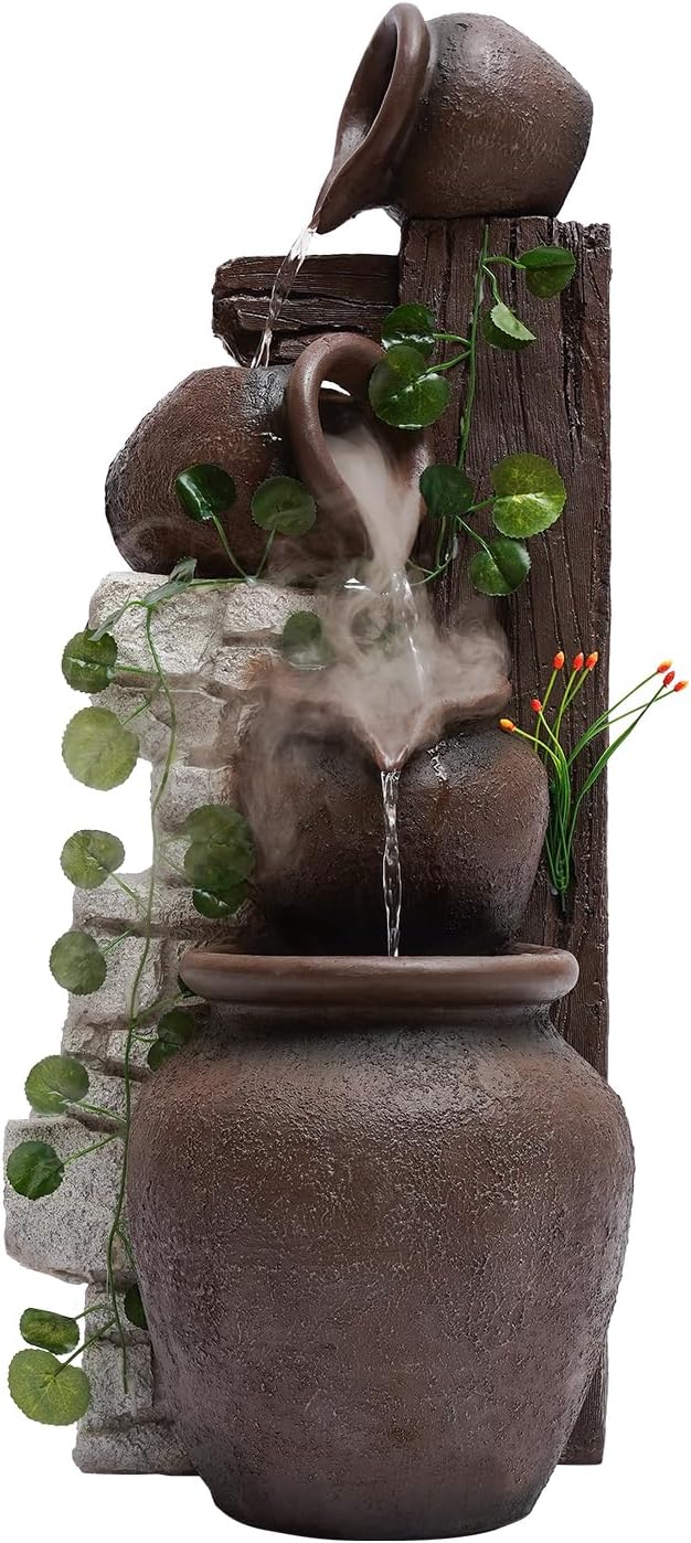 Amazon.com: Water Fountain Outdoor, Garden Water Fountain Decor w/LED ...