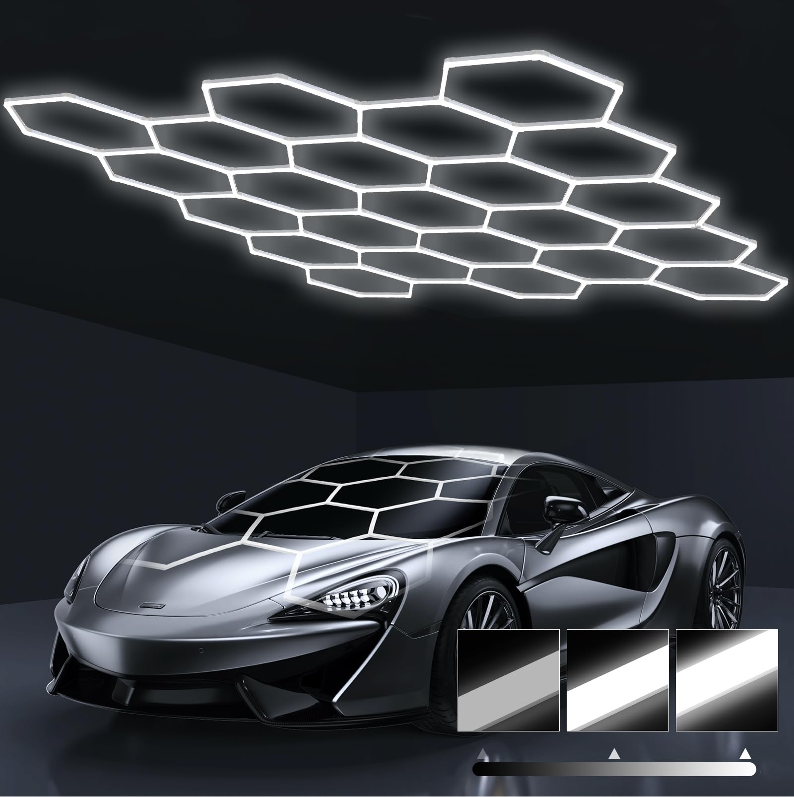 Snapklik.com : Gen 2 Hexagon Garage Light, Upgraded 3 Level Dimmable ...