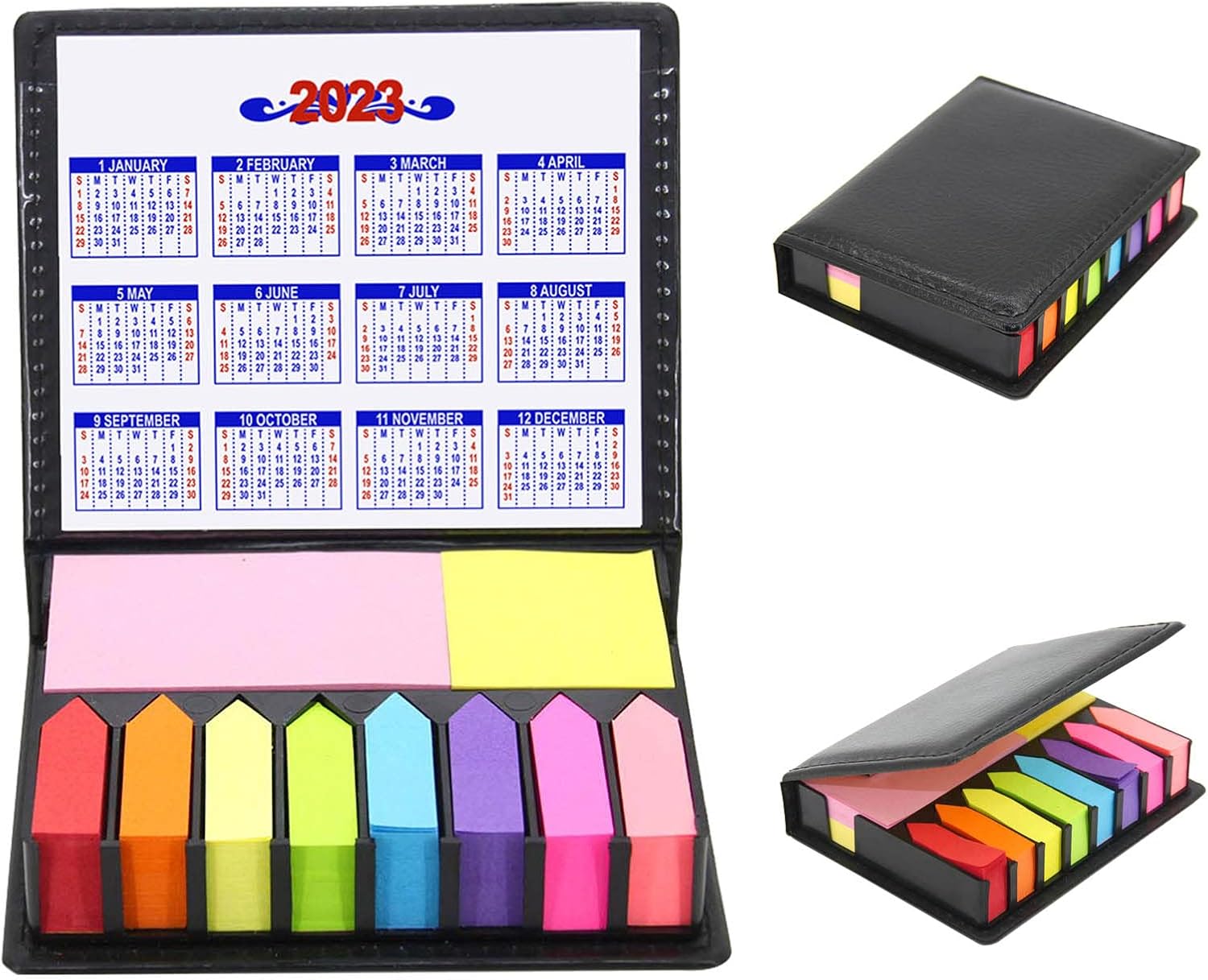 Sticky Notes Set with PU Leather Box Holder,2000 Pcs Colored Adhesive ...