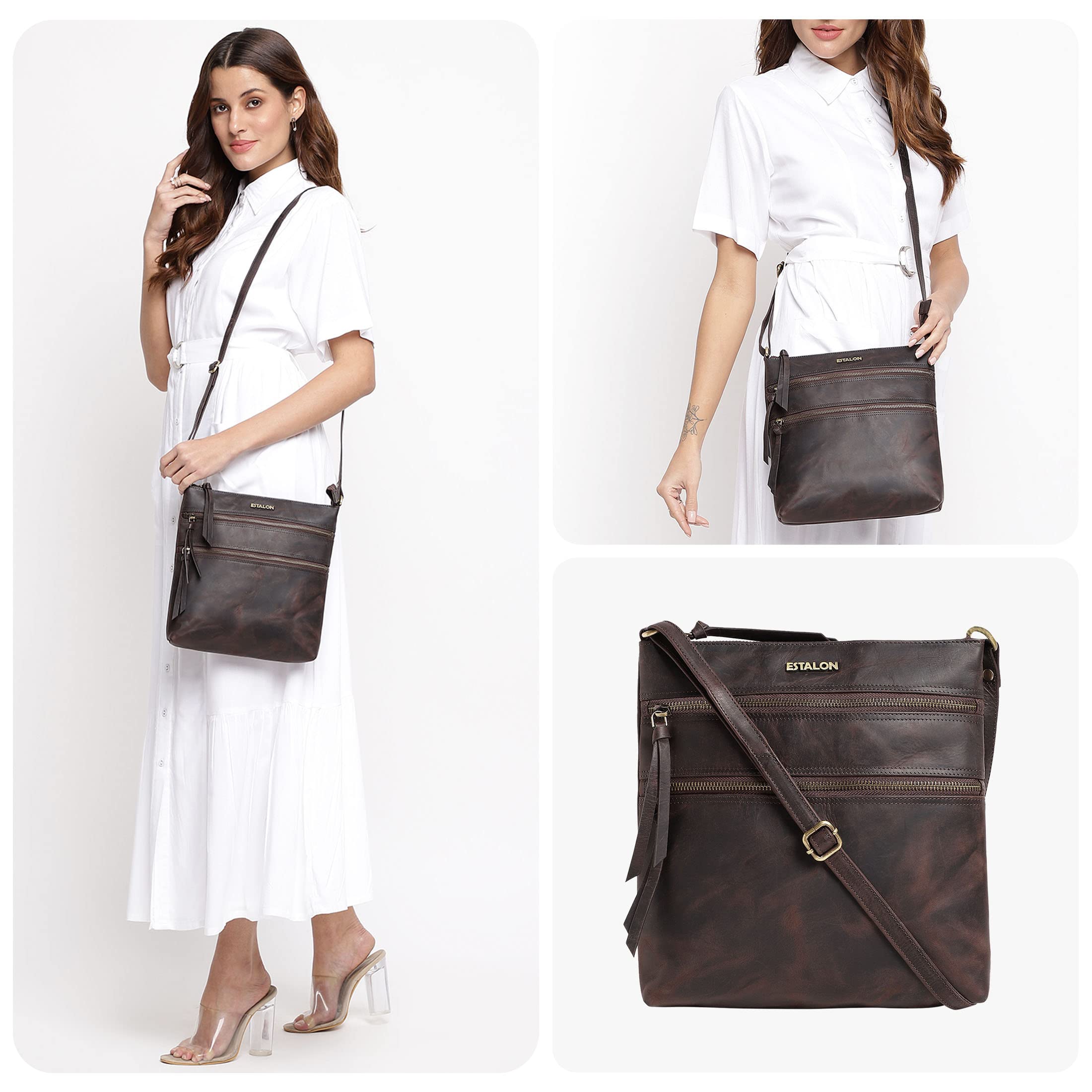 ESTALON Real Leather Crossbody Bag for Women - Women's Shoulder Sling ...