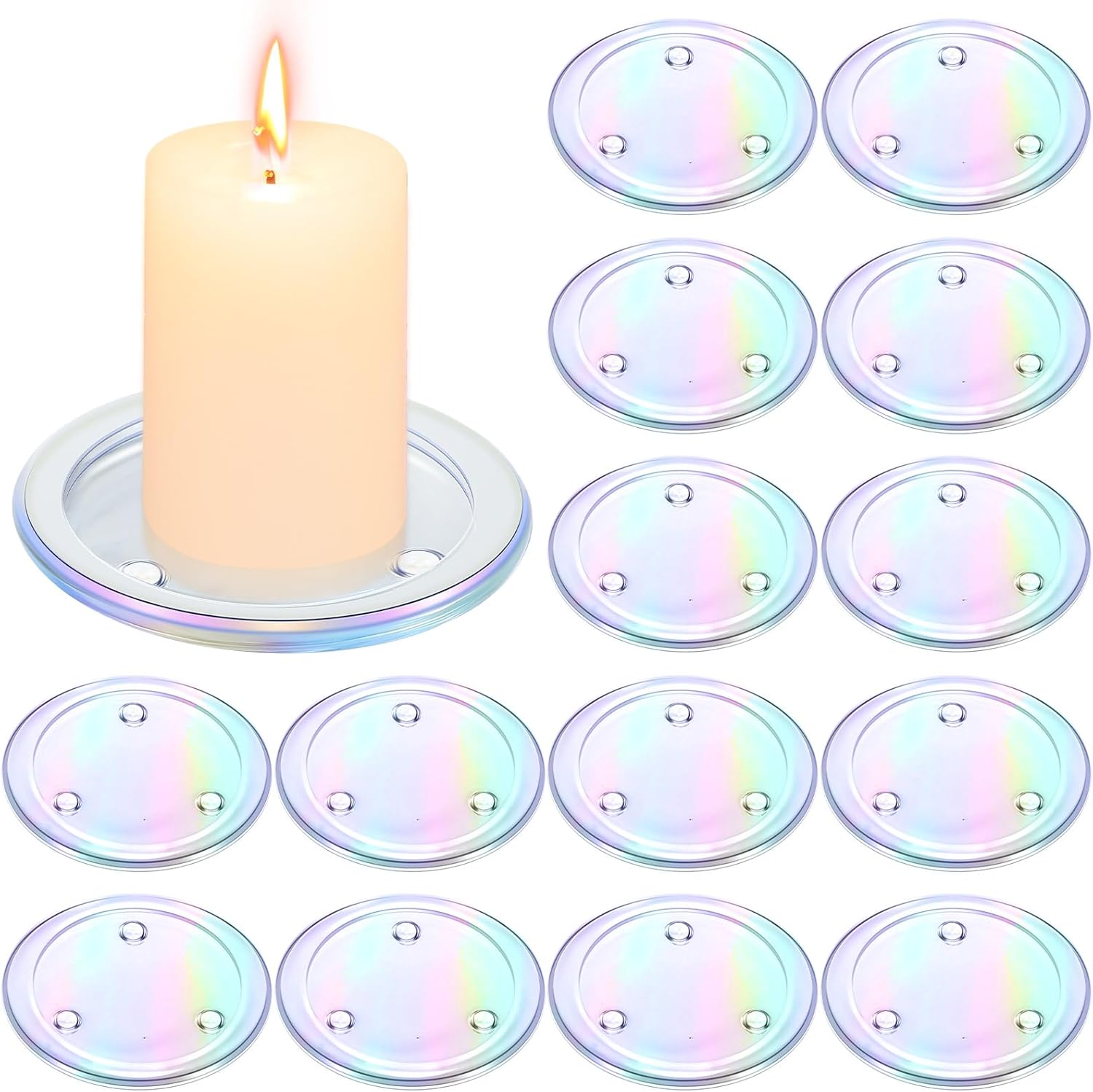 Amazon.com: 15 Pcs Iridescent Plate Candle Holder Glass Candle Holders ...