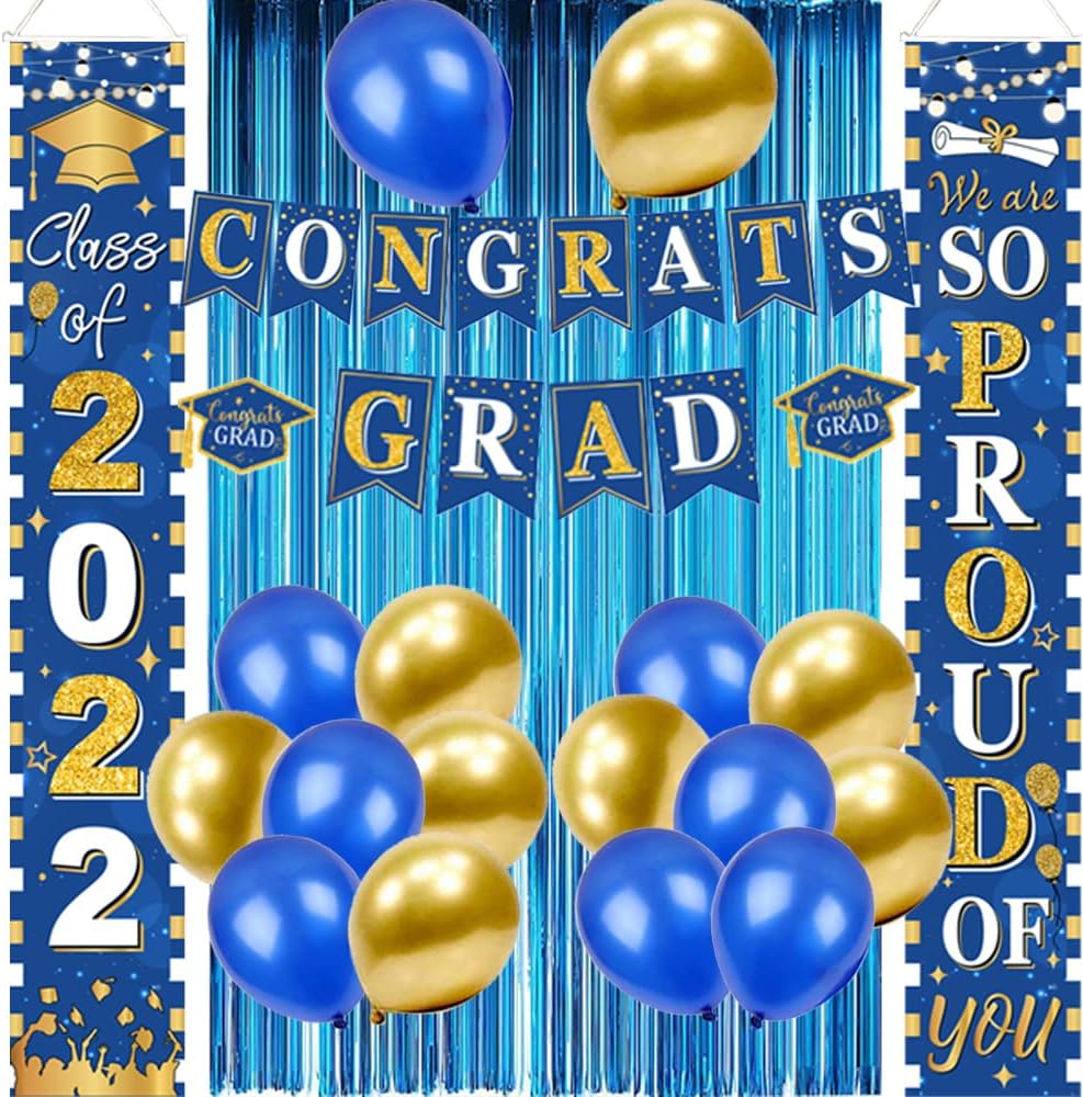 Amazon.com: Blue Graduation Party Supplies 2022,Congrats Grad Balloons ...