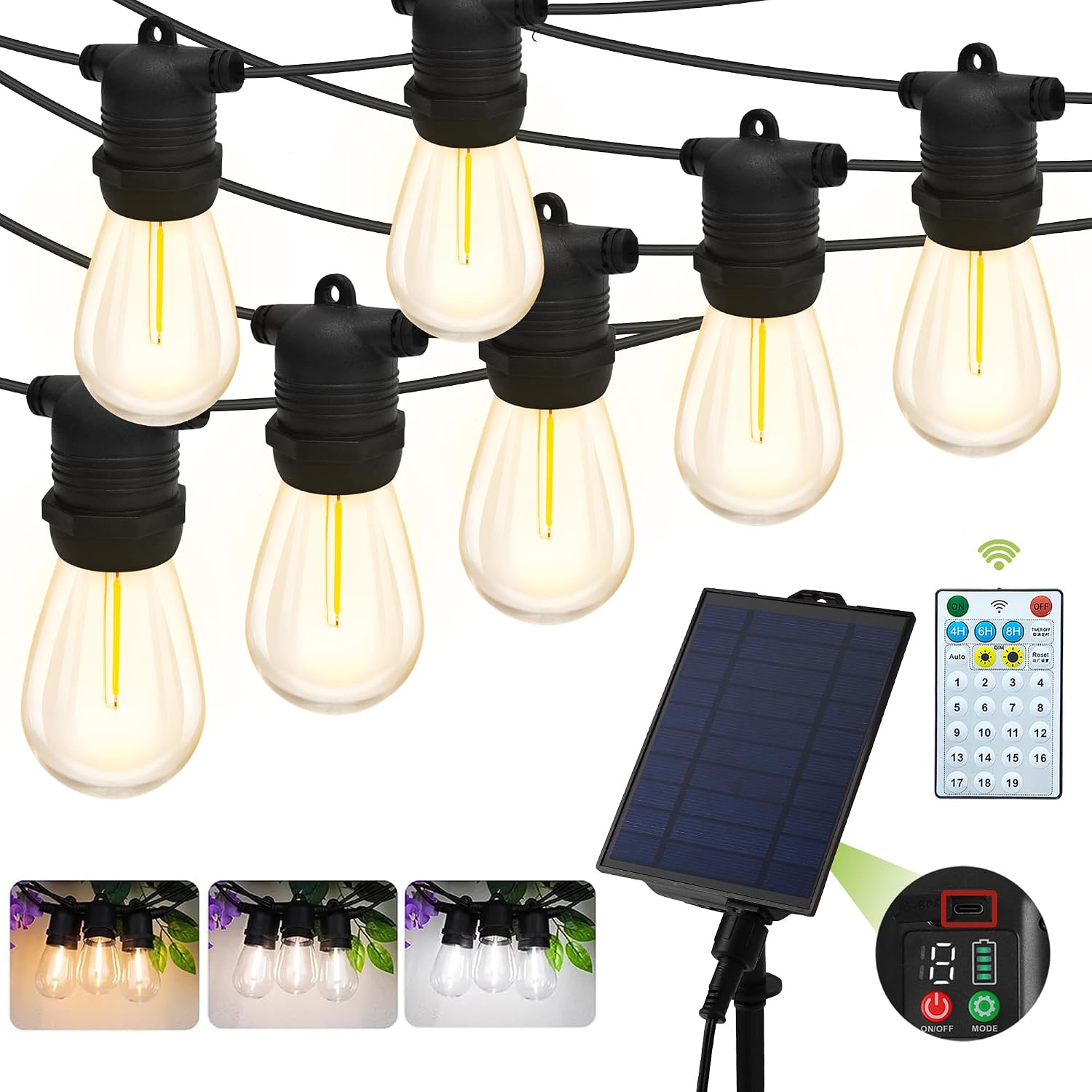 YOSION Color Changing Warm/Cool Solar Power Outdoor String Lights with ...