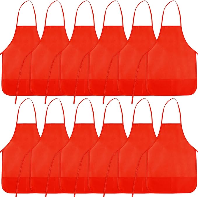 Amazon.com: BOUBONI 12 Pieces Red Kids Painting Aprons With 2 Roomy ...