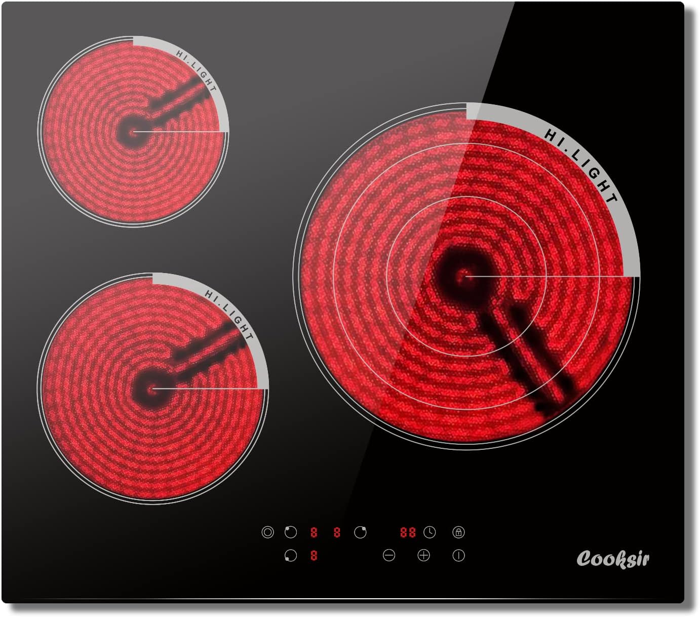 Amazon.com: Cooksir 24 Inch Electric Cooktop, 3 Burner Built-in Ceramic ...