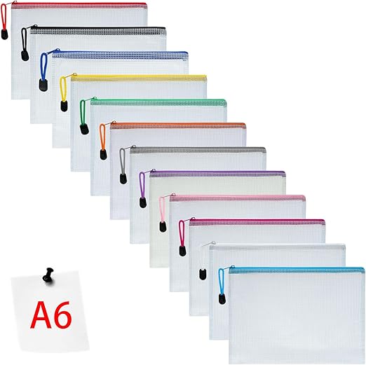 Vicloon Plastic Wallets, 12Pcs A6 Zip Lock Bags, Mesh Document Wallet ...