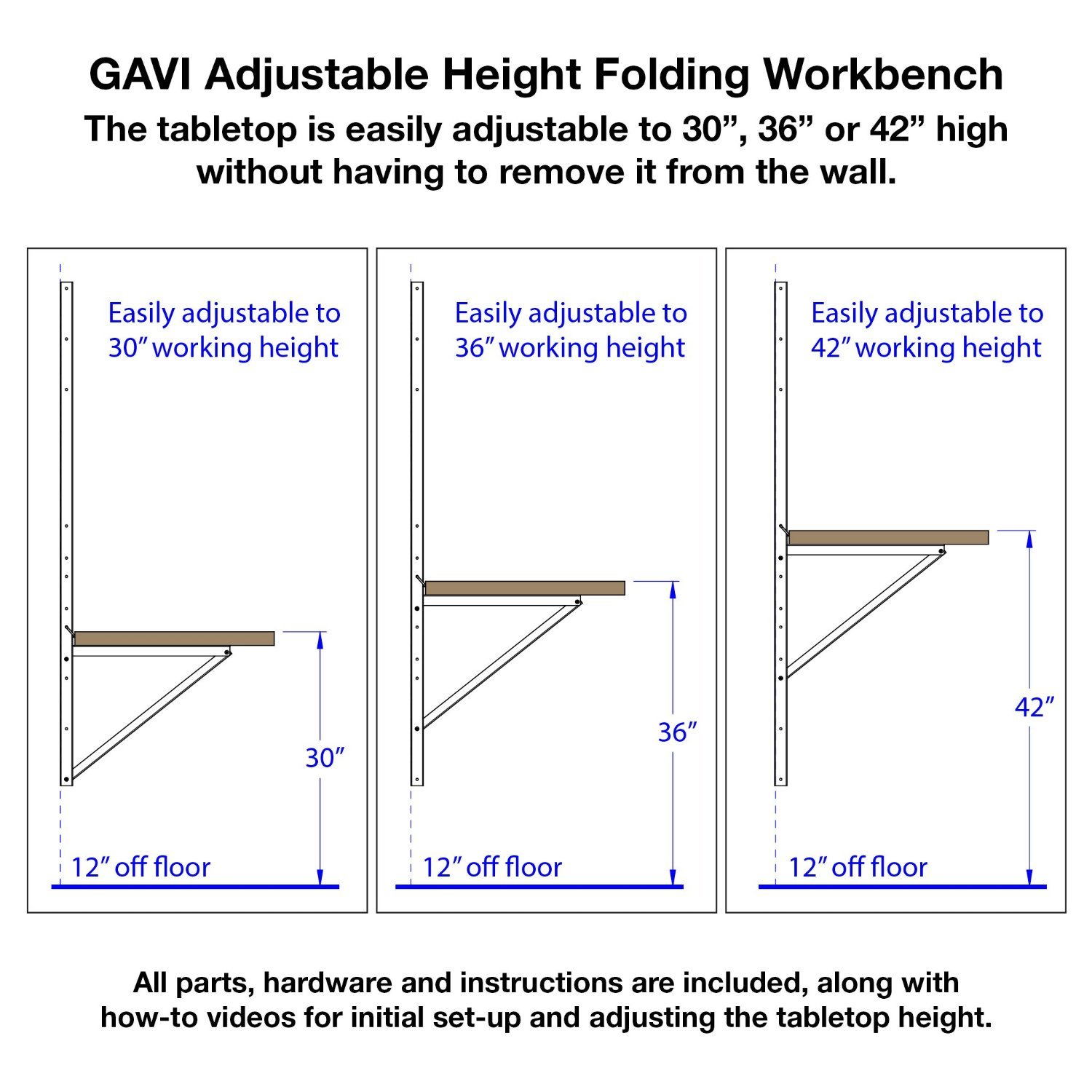 Folding Workbench Adjustable Height Work Bench with Solid Wood Butcher ...