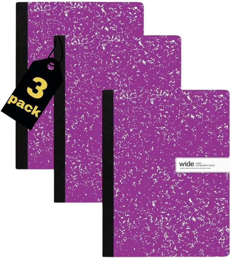 Amazon.com : Pack of 3 - Composition Notebooks, 9-3/4" x 7-1/2", Wide ...