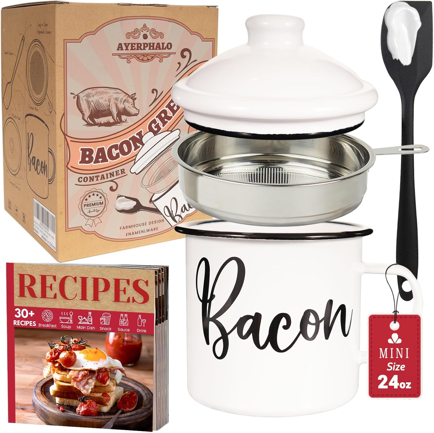 Amazon.com: Bacon Grease Container with Strainer - With Food-Grade ...