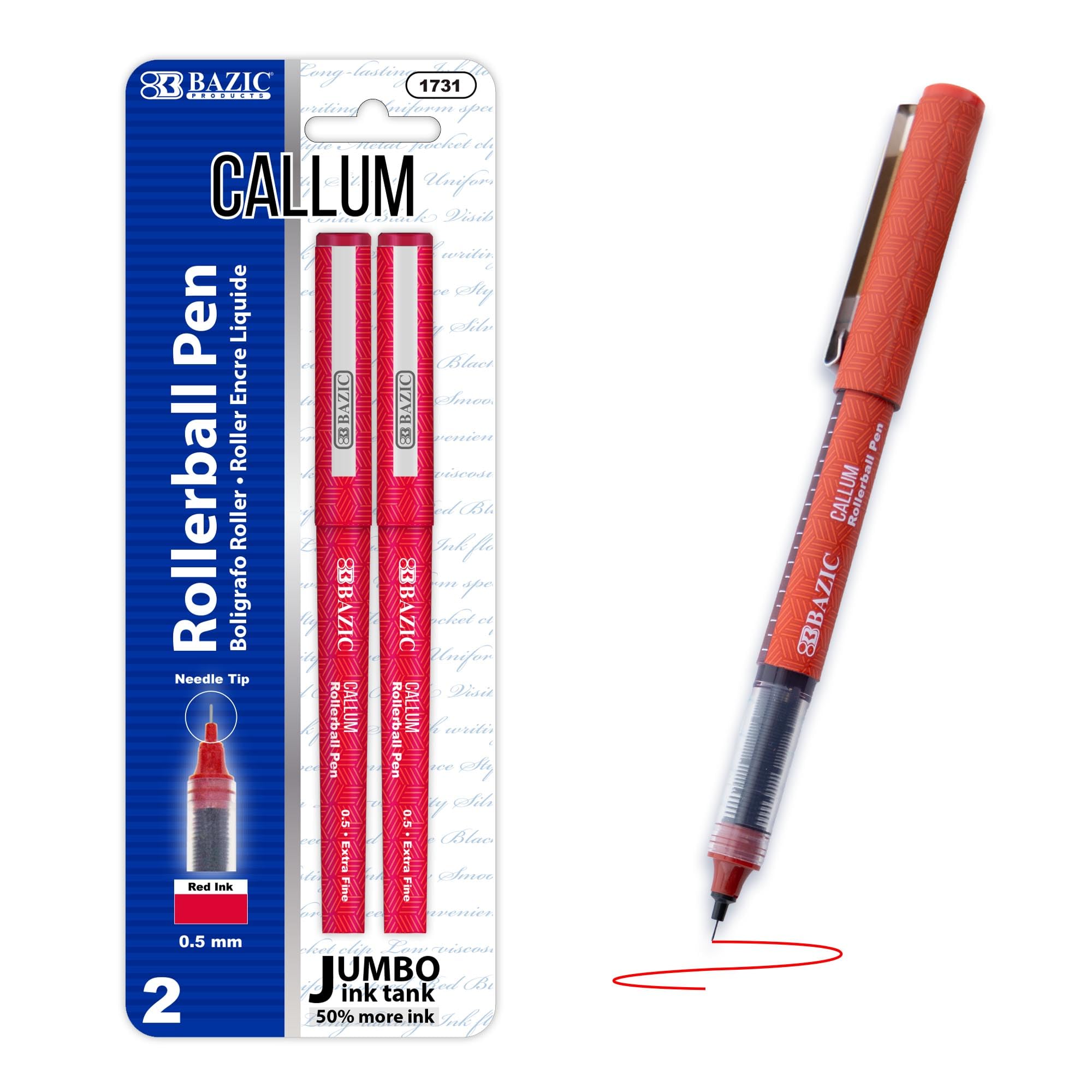 Amazon.com: BAZIC Callum 0.5mm Rollerball Pen, Red Ink Smooth Flowing ...