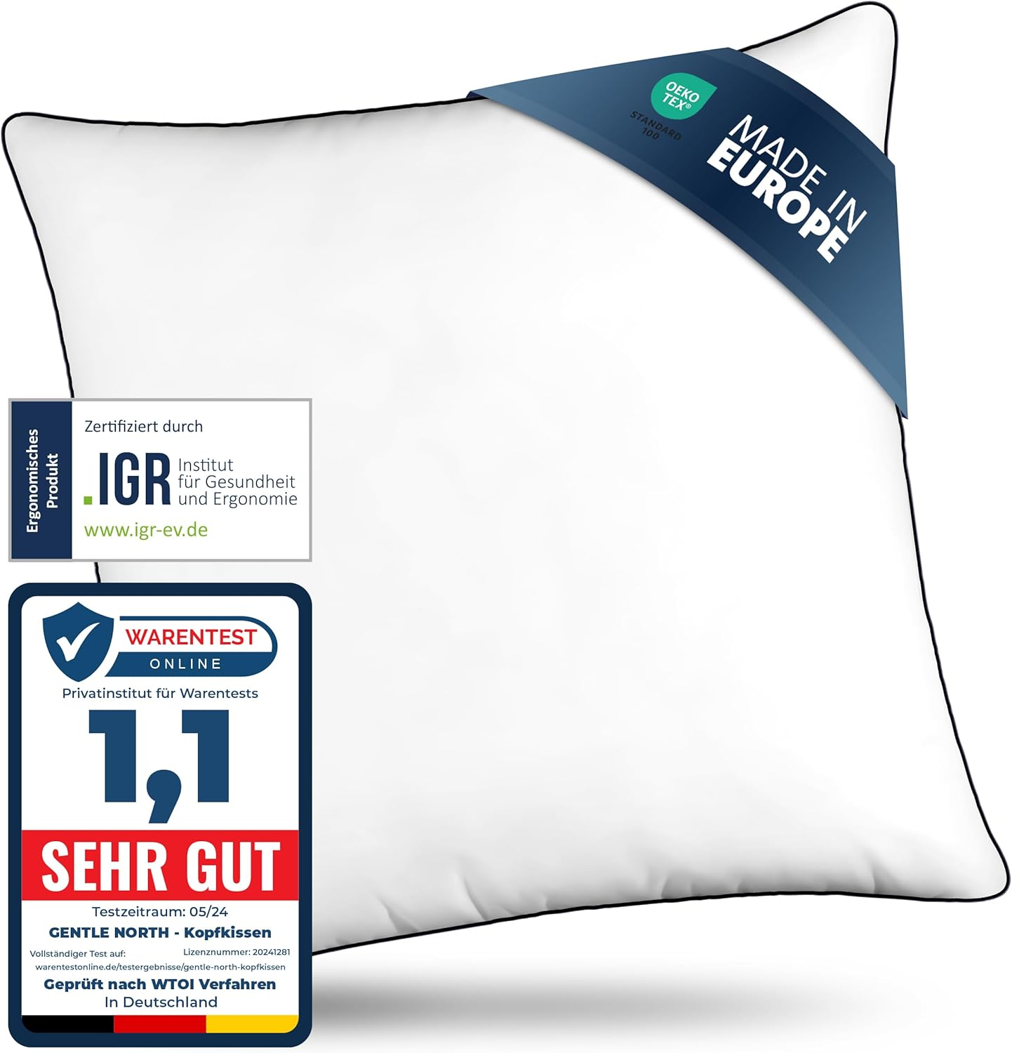 Gentle North Hochwertige Kopfkissen (80x80 cm groß) in Hotelqualität - Flauschiges, gut ...