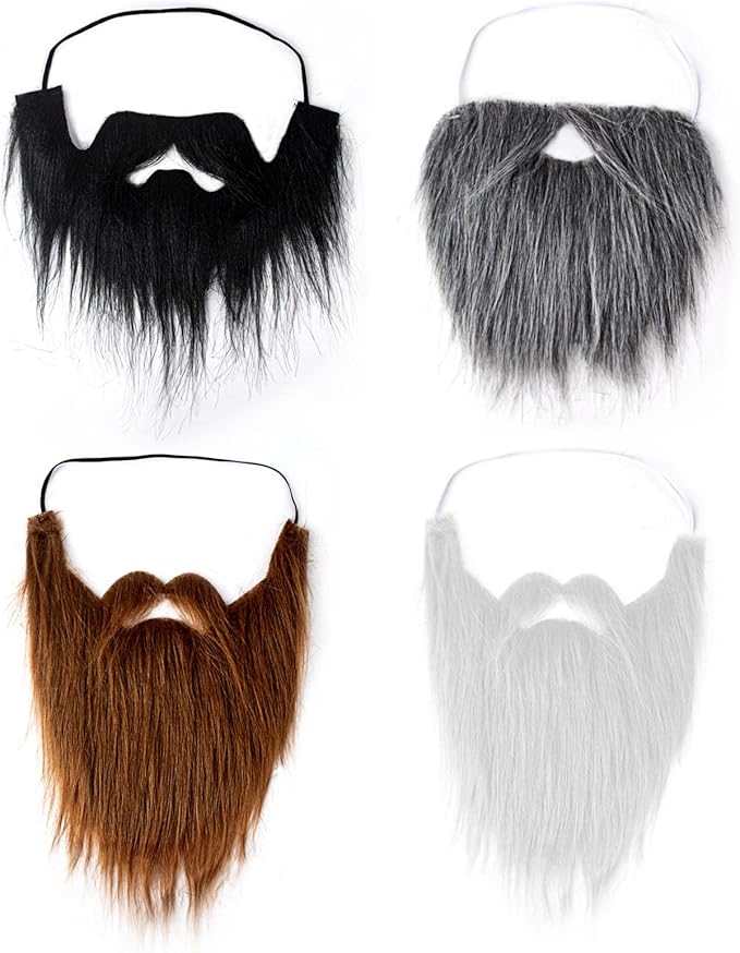 AWAVM 4PCS Fake Beards - Halloween, Santa Claus, White Long Hair, Black ...
