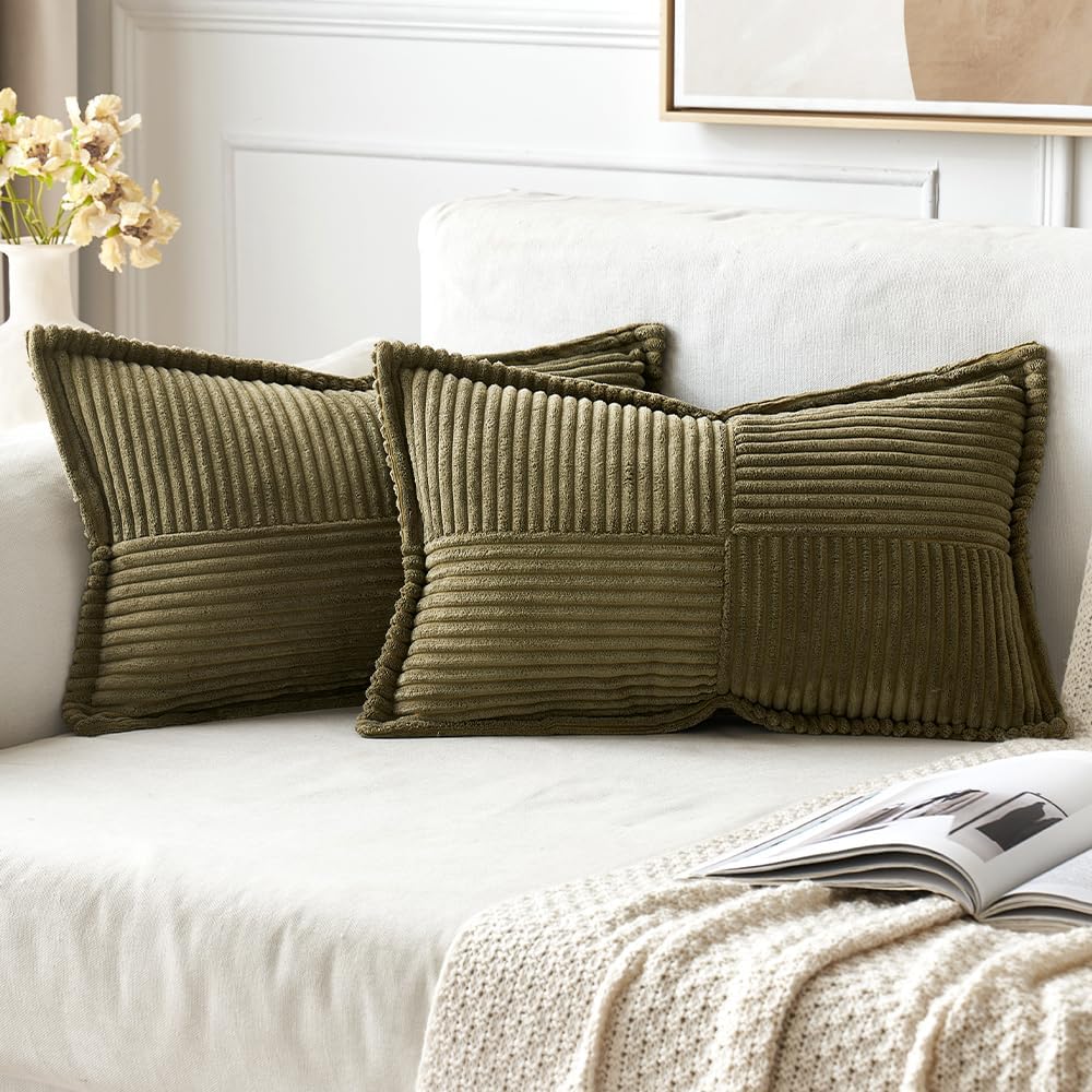 Amazon.com: MIULEE Olive Green Corduroy Pillow Covers 12x20 inch with ...