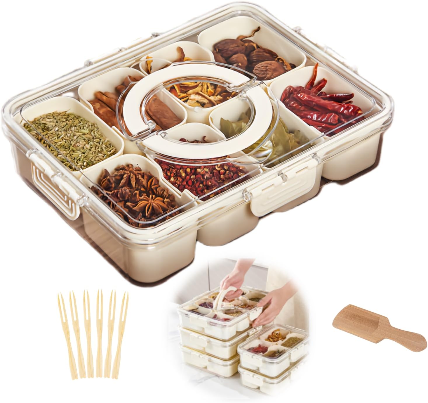 Amazon.com | LZXQYMX Divided Snack Tray With Lid and Handle, Portable ...