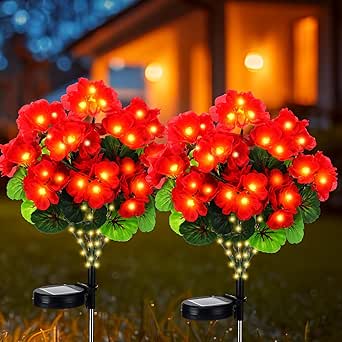 Huquary 2 Pcs Solar Geraniums Lights Outdoor Waterproof for Garden ...