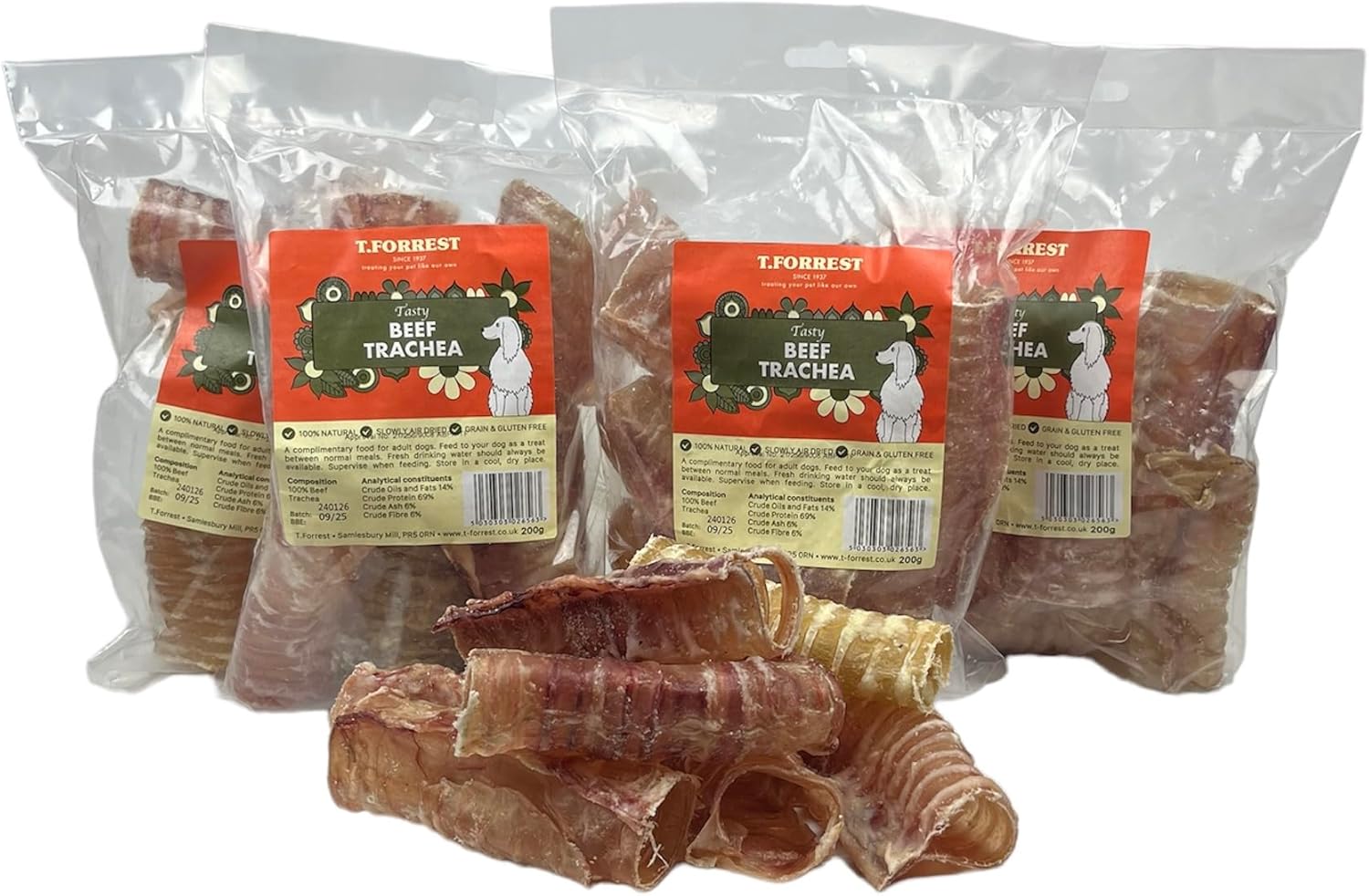 Tasty Beef Tracheas 4 x 200g (800g) - 100% Natural, Air Dried Dog ...