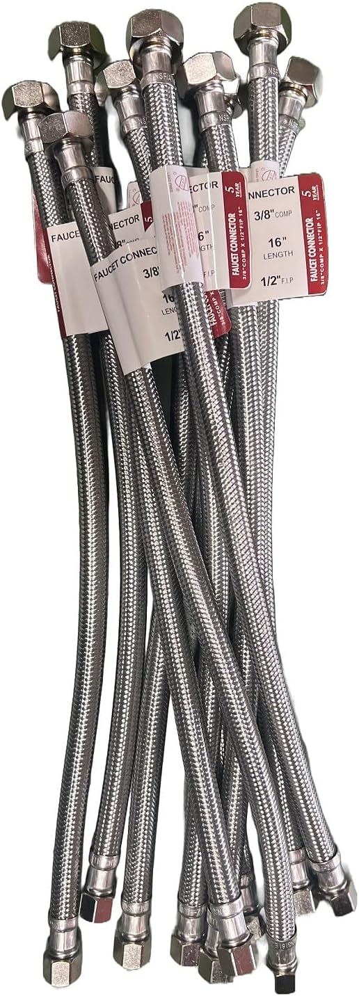 EZ-Fluid Stainless Steel Braided Faucet Supply Hose Lines 1/2" Fip x 3/ ...
