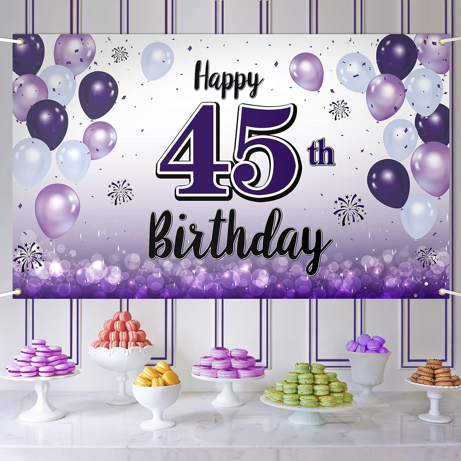 Amazon.com: LASKYER Happy 45th Birthday Decorations,45th Purple Balloon ...