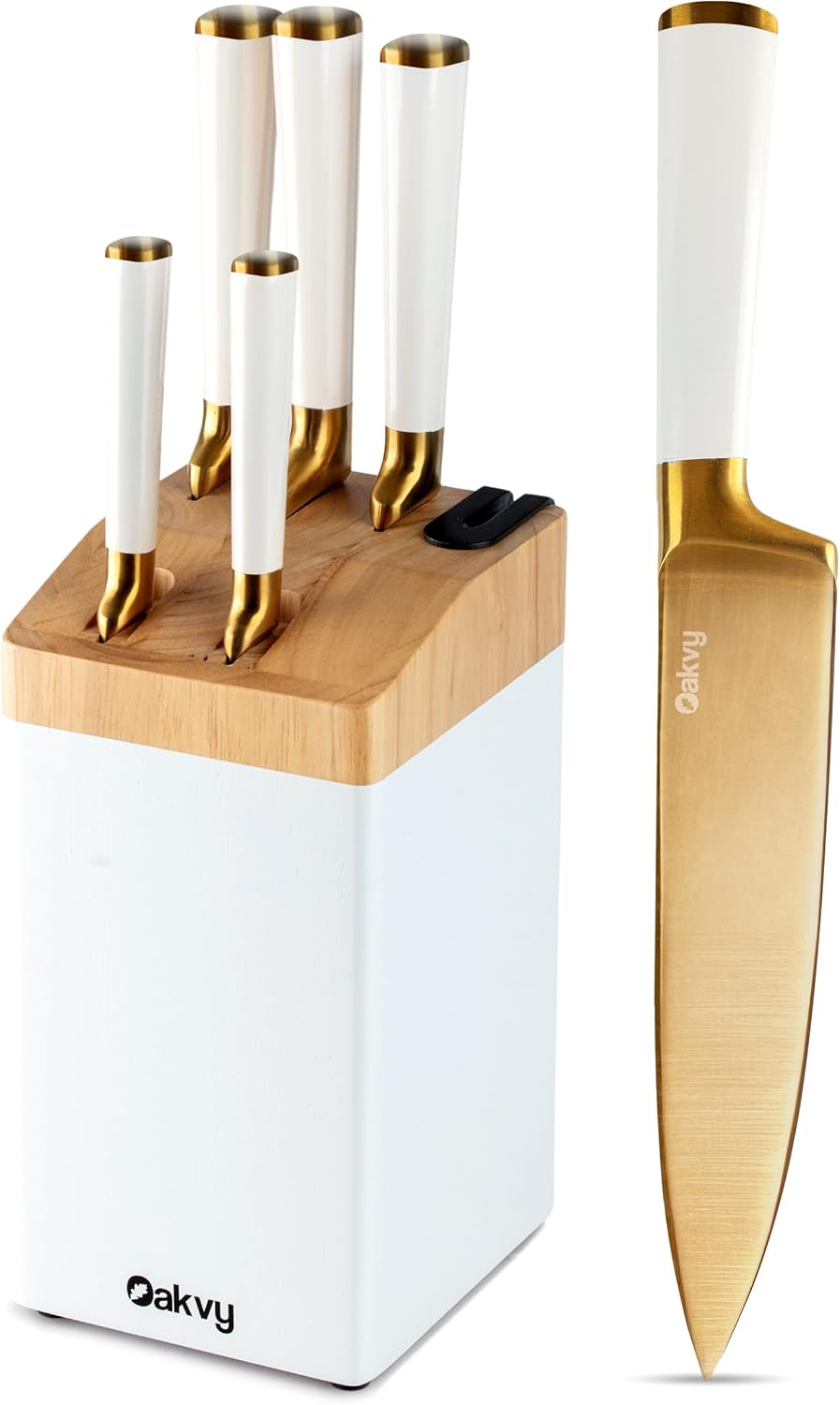 Amazon.com: OAKVY Gold Kitchen Knife Set with Block - 5 Piece Stainless ...