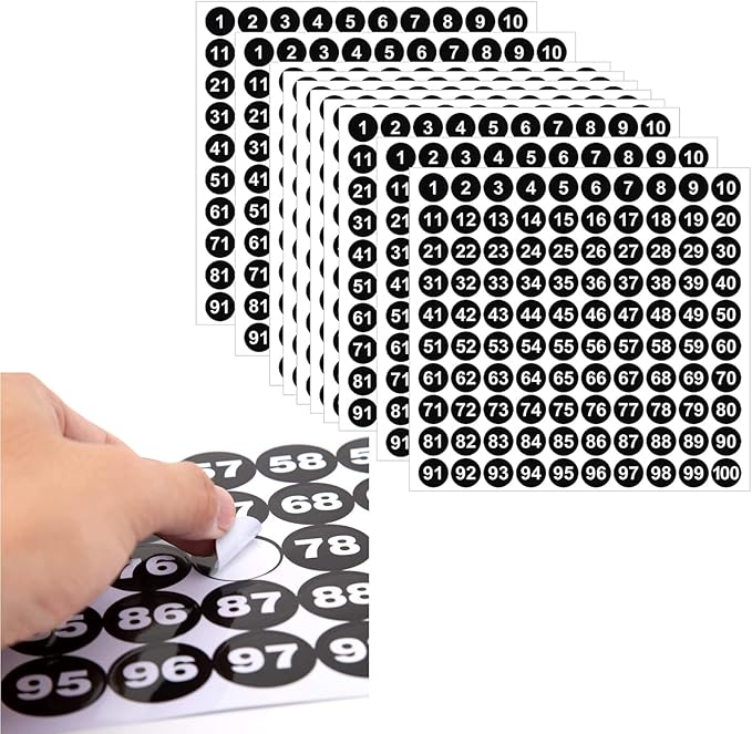 NAYAGOGO 10 Sheets Small Number Stickers, 10 Sets of 1-100 Round ...