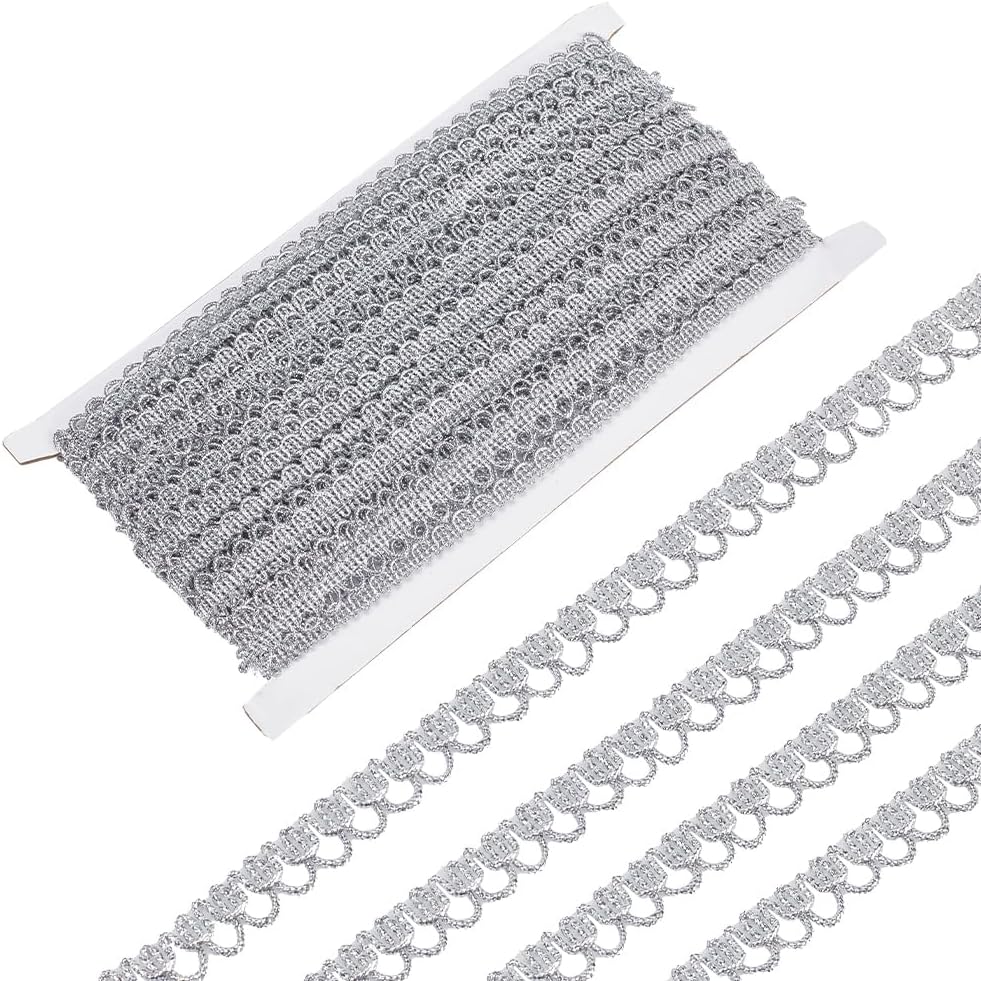 GORGECRAFT 25 Yards Metallic Braid Lace Trim 7mm Silver Centipede ...