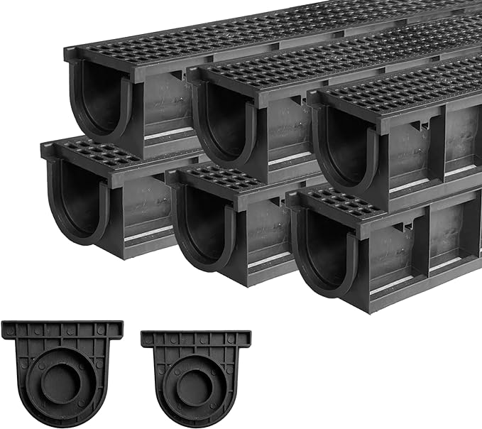 Natotela Deep Profile HDPE Trench Drain-39.4Lx6.1Wx5.5H in. Channel ...