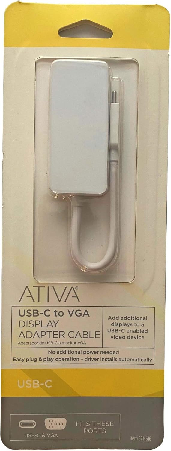 Amazon.com: ATIVA USB-C-to-VGA Adapter, White, 41509 : Electronics