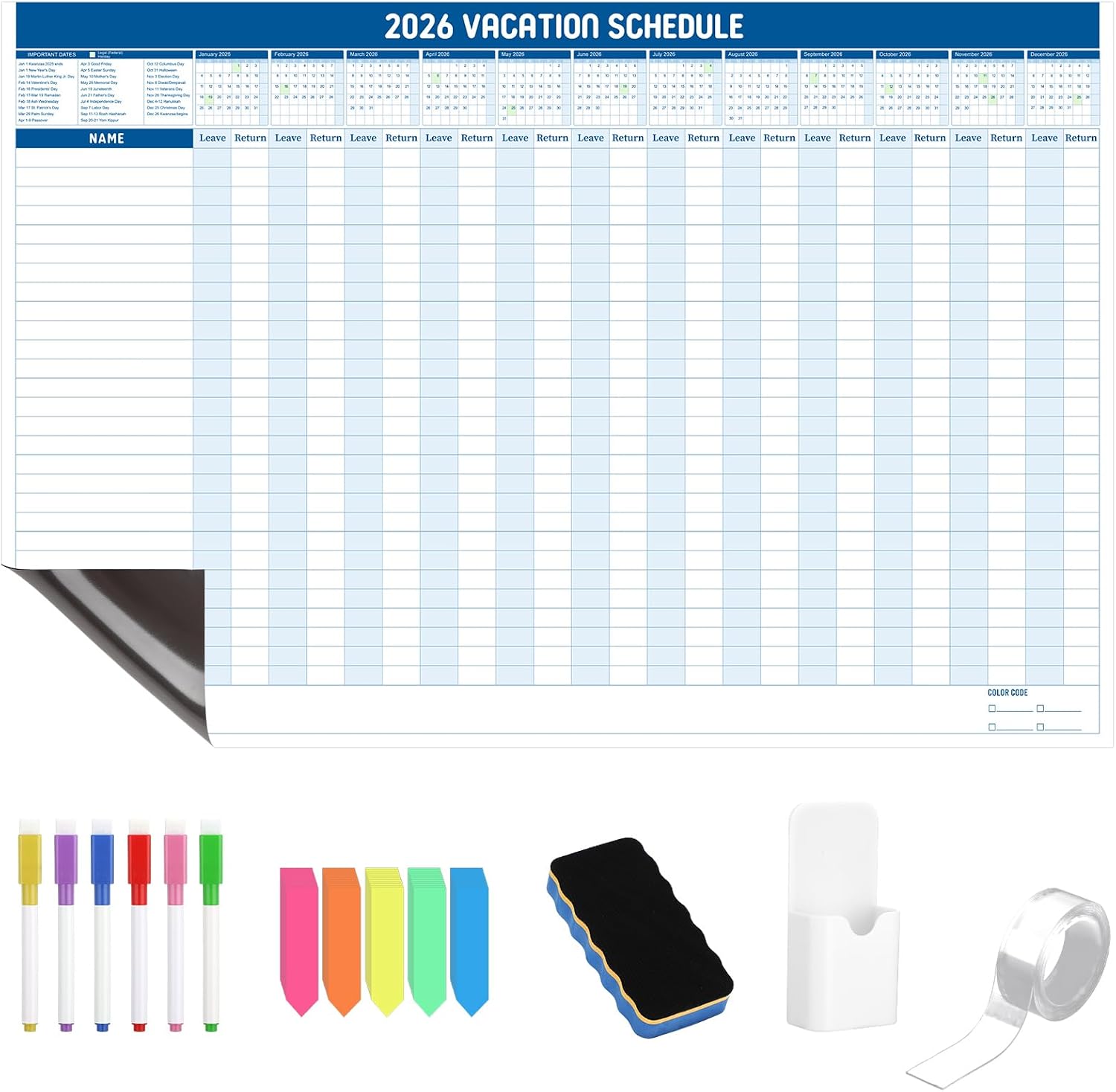 Amazon.com : Lincia Large Magnetic 2026 Full Yearly Vacation Board ...