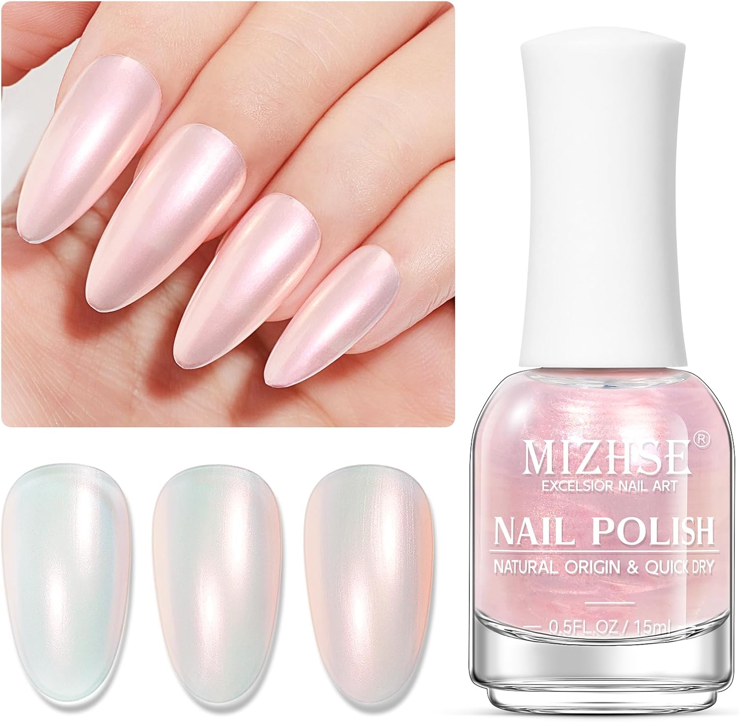 MIZHSE Nail Polish 15ml Mermaid Pearl Nail Polish Pink Aurora Effect ...