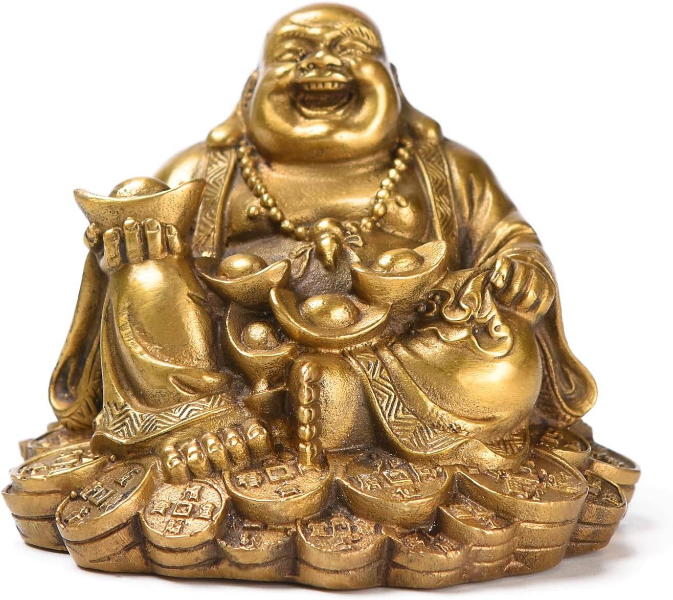 Amazon.com: BRABUD Chinese Fengshui Brass Laughing Buddha with Ingot ...