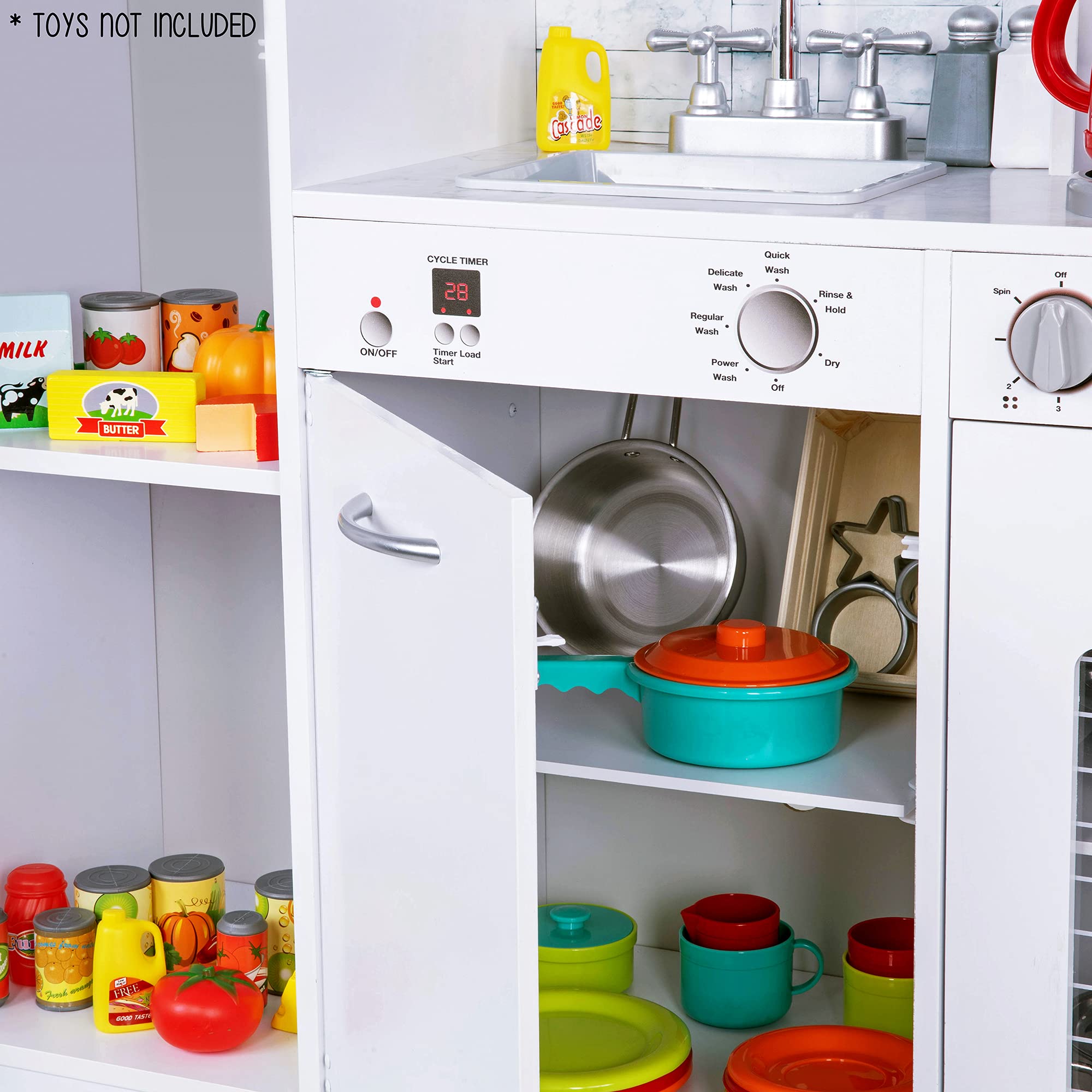 Jumbl Kids Kitchen Set, Pretend Wooden Play Kitchen, Battery Operated ...