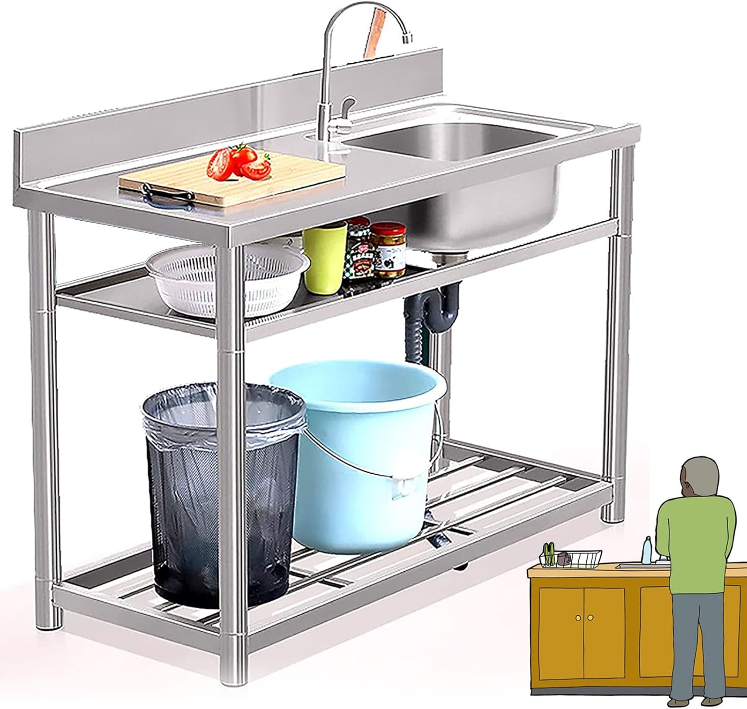 Commercial Restaurant Sink with Faucet Stainless Steel Commercial ...