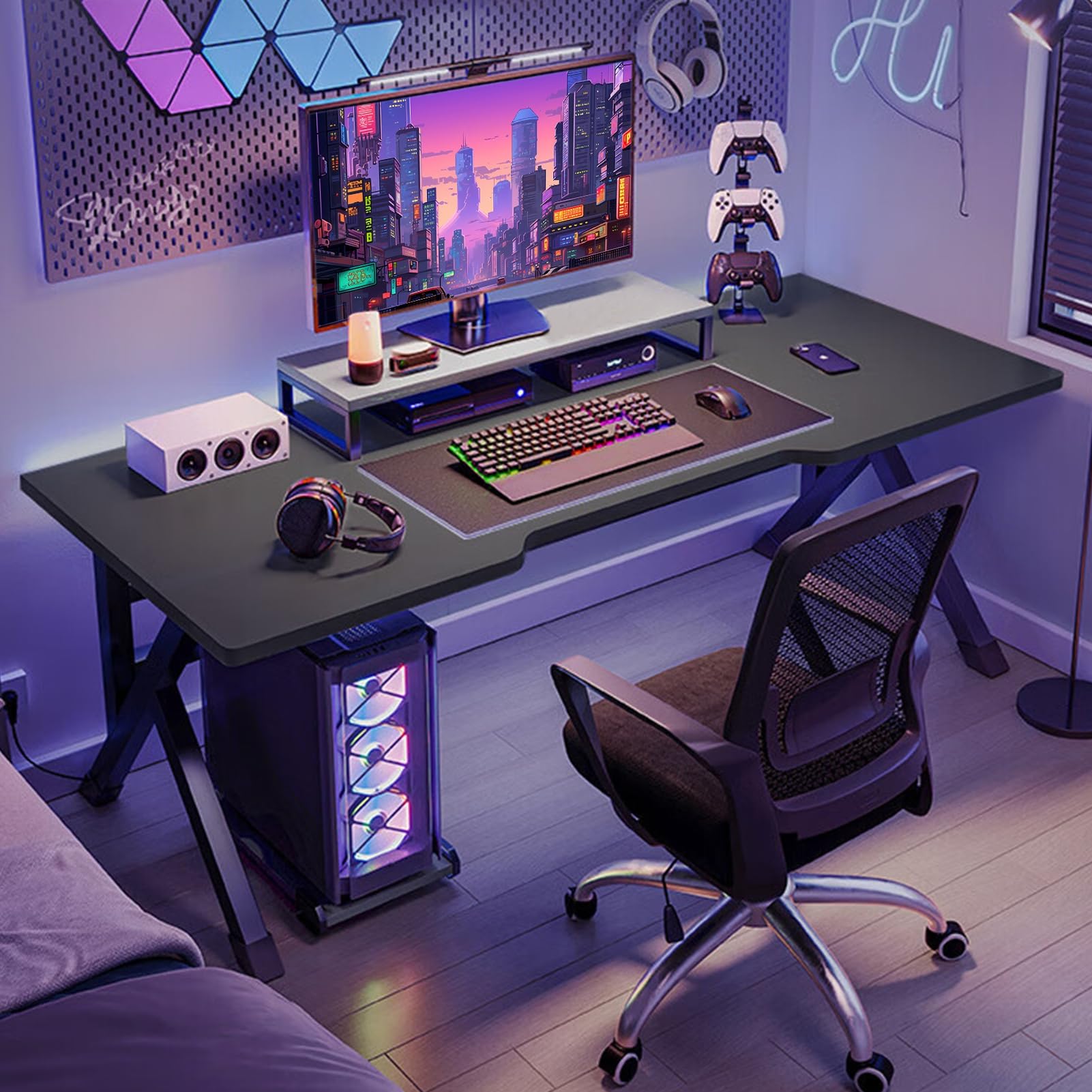 Amazon.com: Gaming Desk, L Shaped Computer Desks,40'' K Steel Legs Desk ...