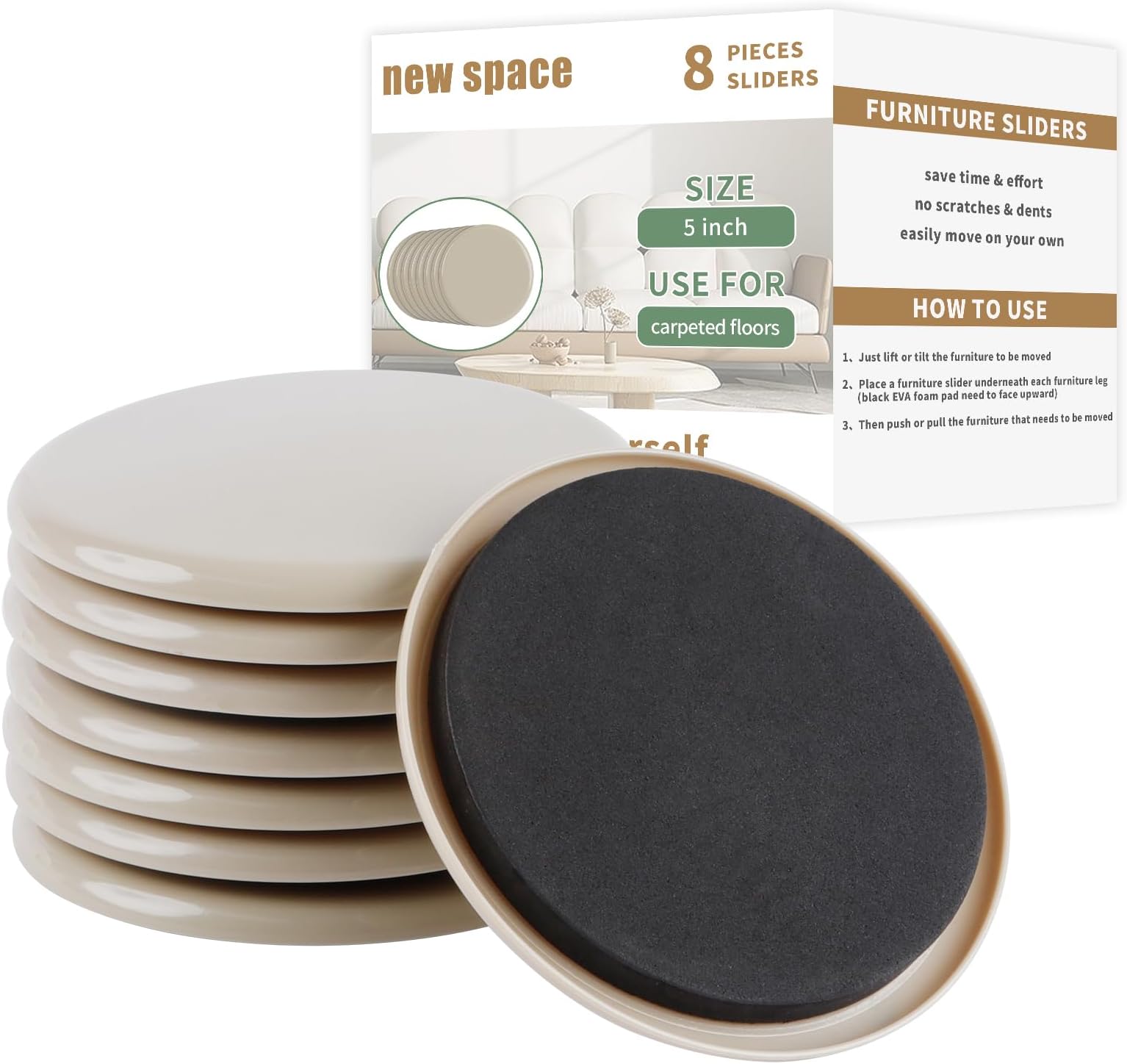 Super Sliders 3 1/2" & 7" Round Reusable Furniture Sliders for Carpet ...