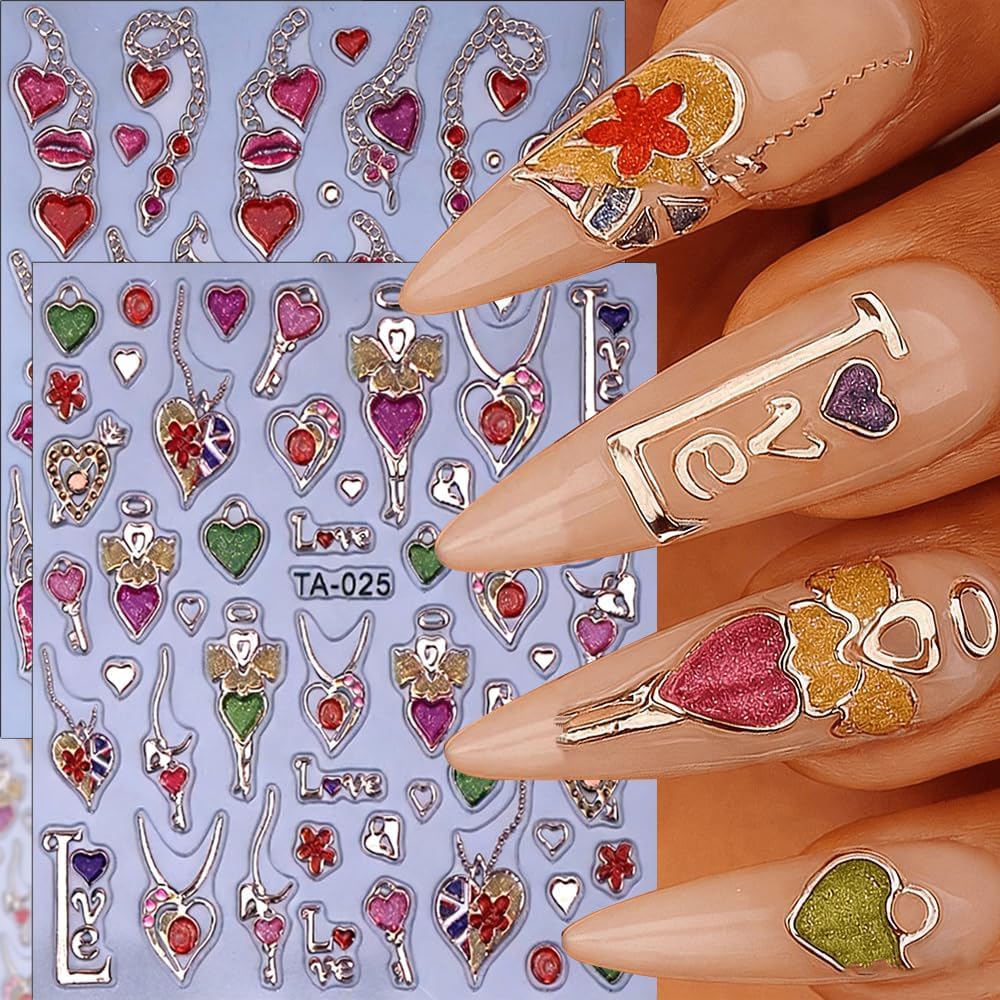 Amazon.com: 5D Heart Nail Stickers Valentines Nail Art Stickers Love ...