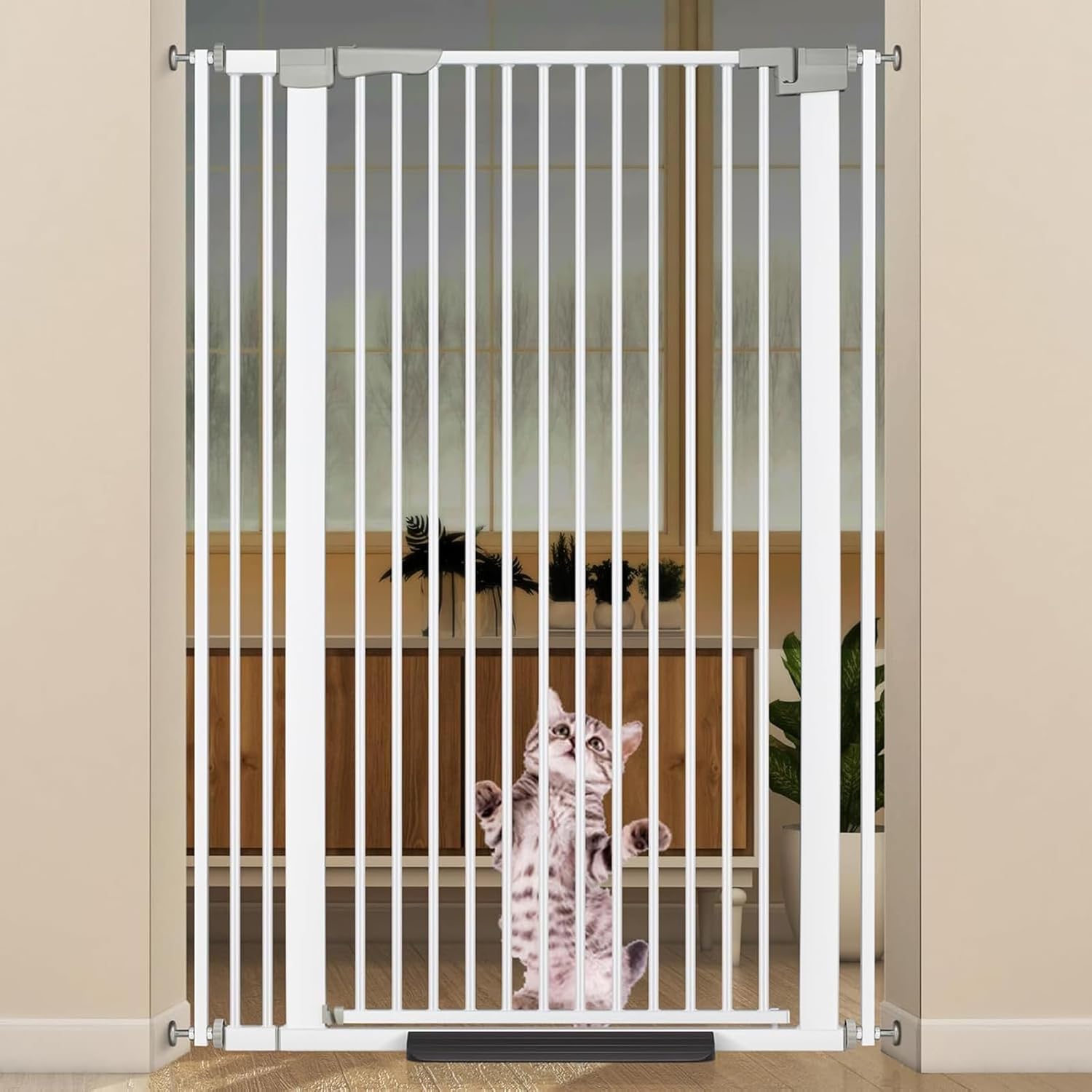 130Cm Tall Walk-Through Pet Gate, Extension 76-104Cm Wide Cat Dog Door ...