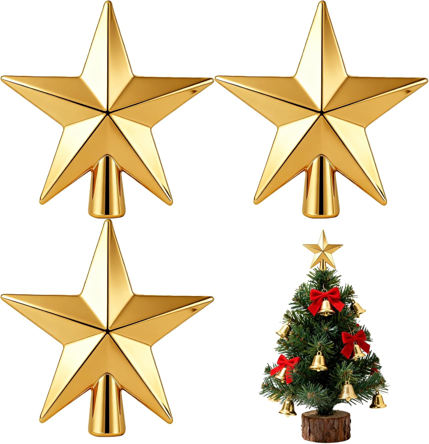 3Pcs Mini Christmas Tree Topper,2.4Inch Small Gold Christmas Tree ...