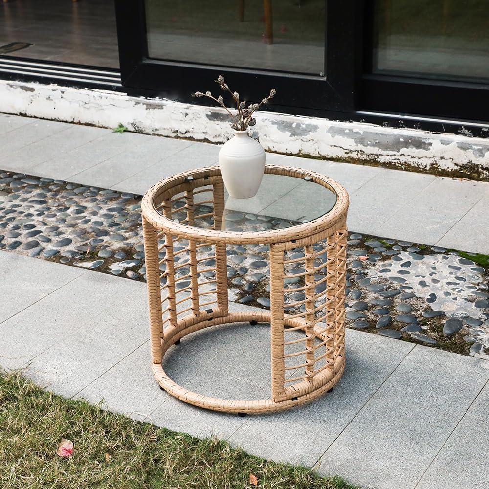 Amazon.com: JOIVI Outdoor Wicker Side Table, All-Weather Patio Rattan ...