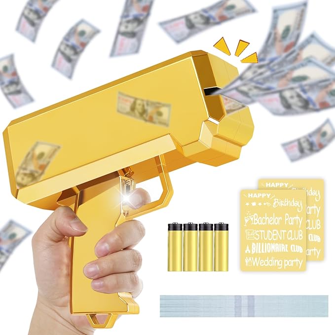 Amazon.com: Money Gun Shooter with 5 Style Stickers and Props, Gold ...