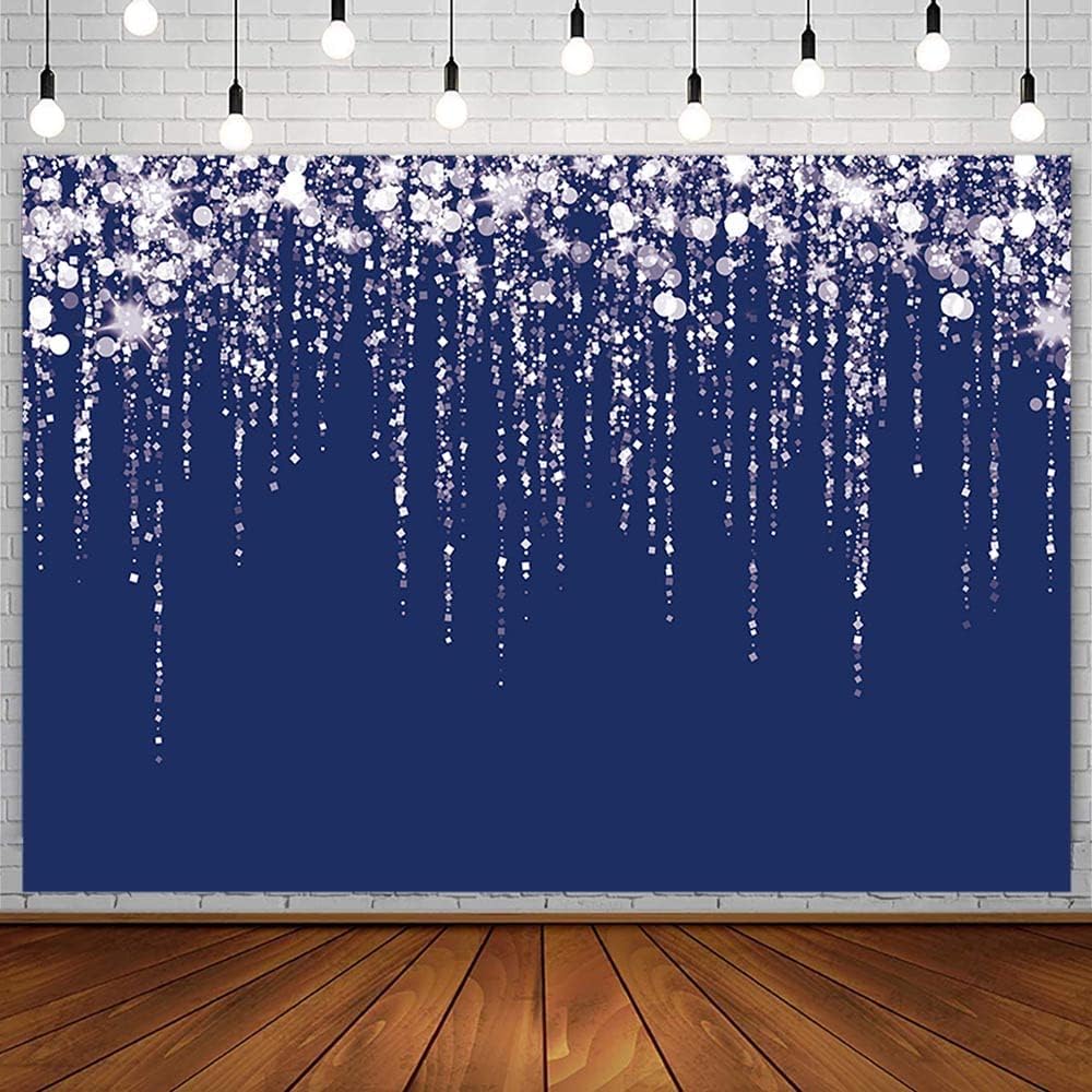 Amazon.com : SENDY 7x5ft Navy Blue Silver Glitter Backdrop Birthday ...