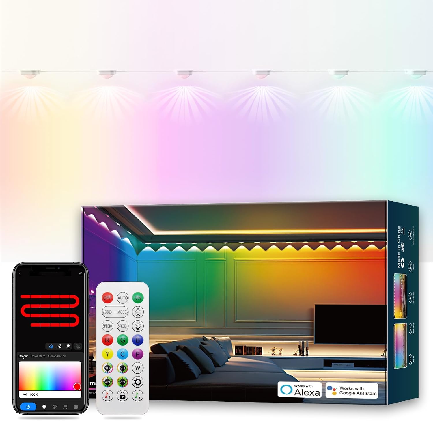 LemonNova RGB String Downlights Indoor Smart Wall Sconces 60ft with ...