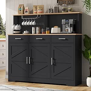 Amazon.com: Black Buffet Sideboard Storage Cabinet - 47" Large Double ...