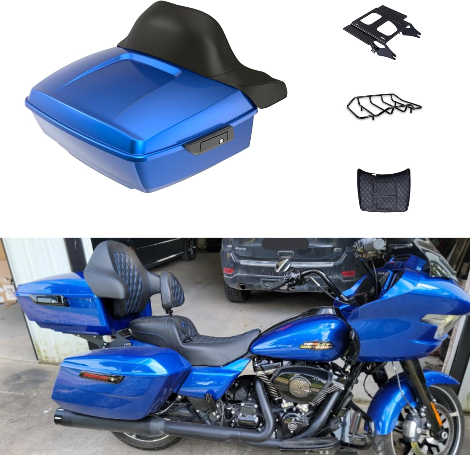 Amazon.com: Advanblack 2024 Road Glide Blue Burst King Tour Pack, Black ...