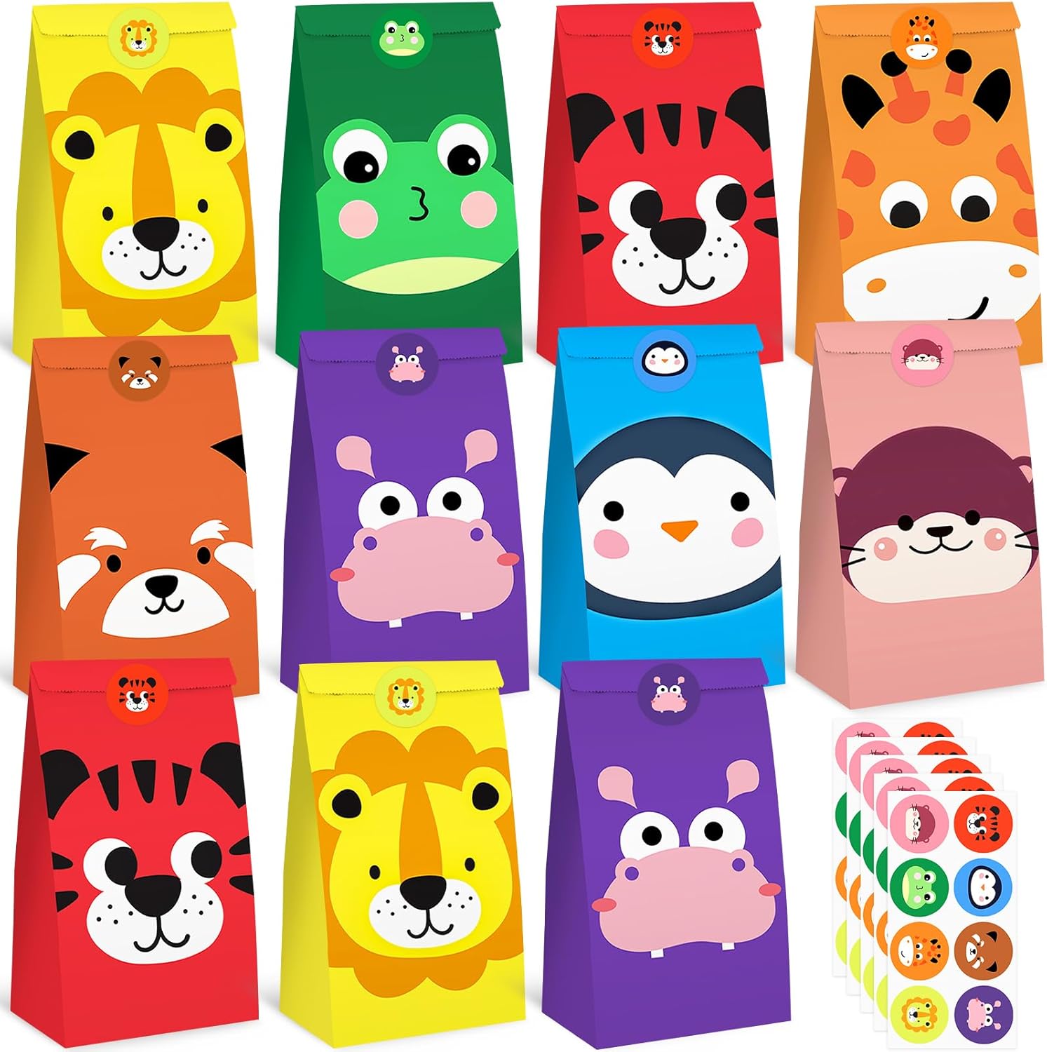 Koogel 36PCS Animal Party Favour Bags, Paper Gift Bags Goodie Bags with ...