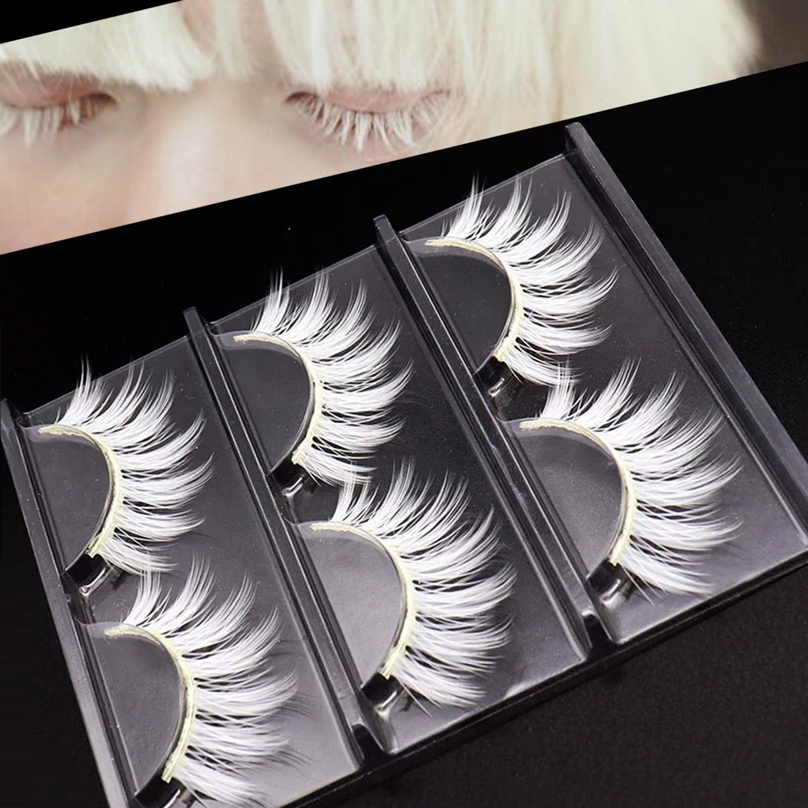 Amazon.com: BLUPLE White False Eyelashes Cosplay Halloween White Eye ...