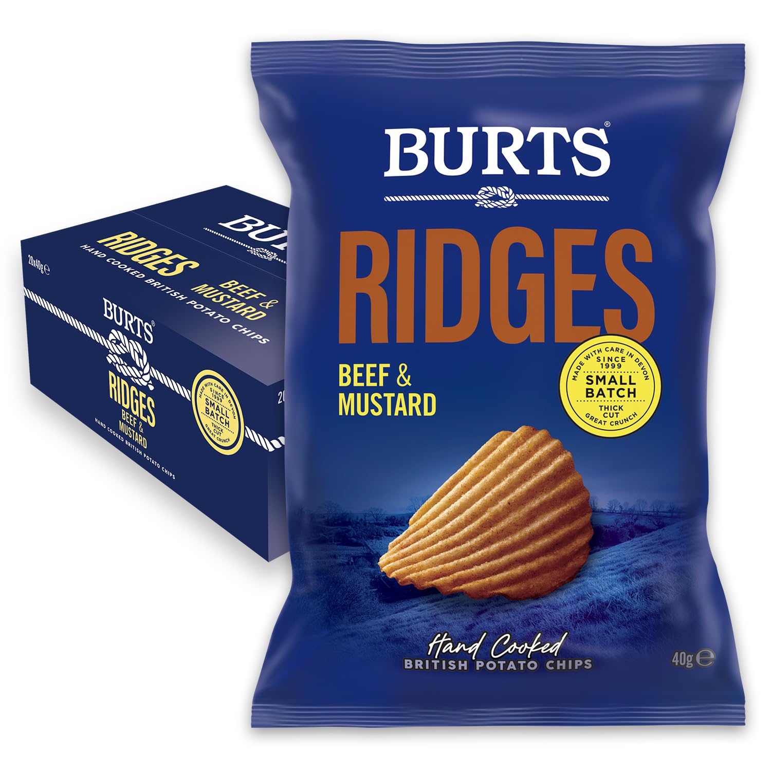Burts Ridges Beef & Mustard Hand Cooked Burts Crisps - 20 x 40 g ...